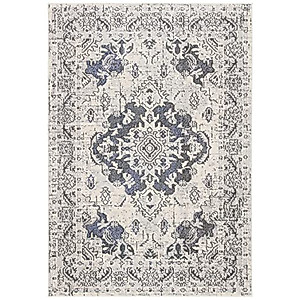 SAFAVIEH Monaco Collection 6'7" x 9'2" Ivory/Grey MNC243B Boho Chic Medallion Distressed Non-Shedding Living Room Bedroom Dining Home Office Area Rug
