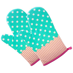 Set of Two Oven Mitts | Heat Resistant Cotton Kitchen Pot Holder [Decorative Kitchen Oven Mitt] Oven Glove | Kitchen Mitts (Oven Mitt with Apron (Dotted Blue))
