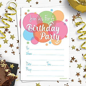 Happy Dot Birthday Party Invitations - Fill In Style (20 Count) With Envelopes
