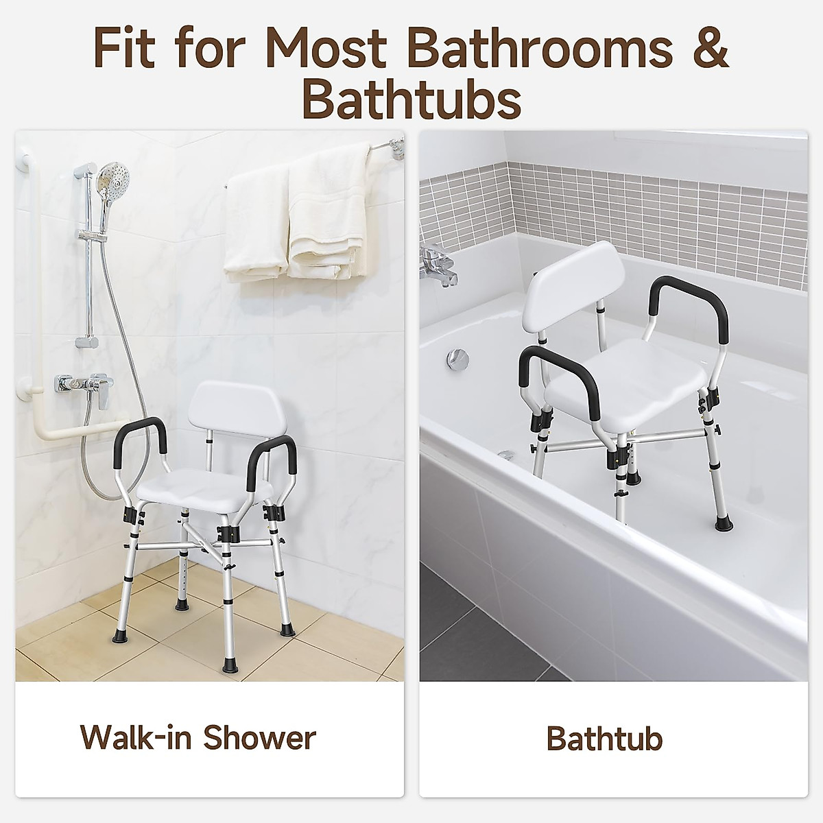 WAYES Padded Shower Chair with Arms and Back - Bariatric Shower Chair, Up to 500 Lbs, Heavy-Duty, Adjustable