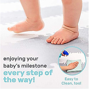 Baby Play Mat, Thick Floor Mats for Crawling, Easy-to-Clean Play Mat with 16 Tiles for Multiple Patterns Assembly, Grey and White, 49” X 49” - BabyLUV