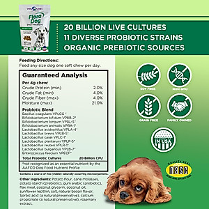 Vital Planet - Flora Dog Probiotics, Dog Chews Supplement with 20 Billion Cultures and 11 Strains, Immune and Digestive Support Chewable Probiotics for Dogs, 30 Natural Bacon Flavored Soft Chews