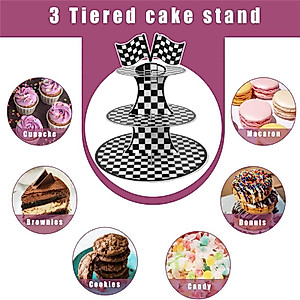 Racing Car Theme Cardboard Cupcake Stand,3-Tier Round Cupcake Holder Car Theme Dessert Stand for Racing Cars Birthday Party Supplies Decor