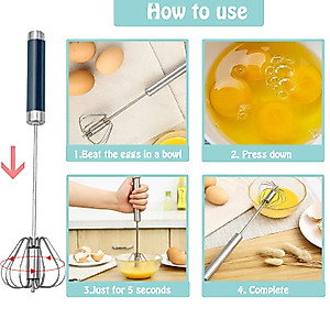 Semi-automatic Whisk, Stainless Steel Egg Beater, Hand Push Rotary Whisks Mixer Stirrer for Making Cream, Whisking, Beating and Stirring (3 Color)