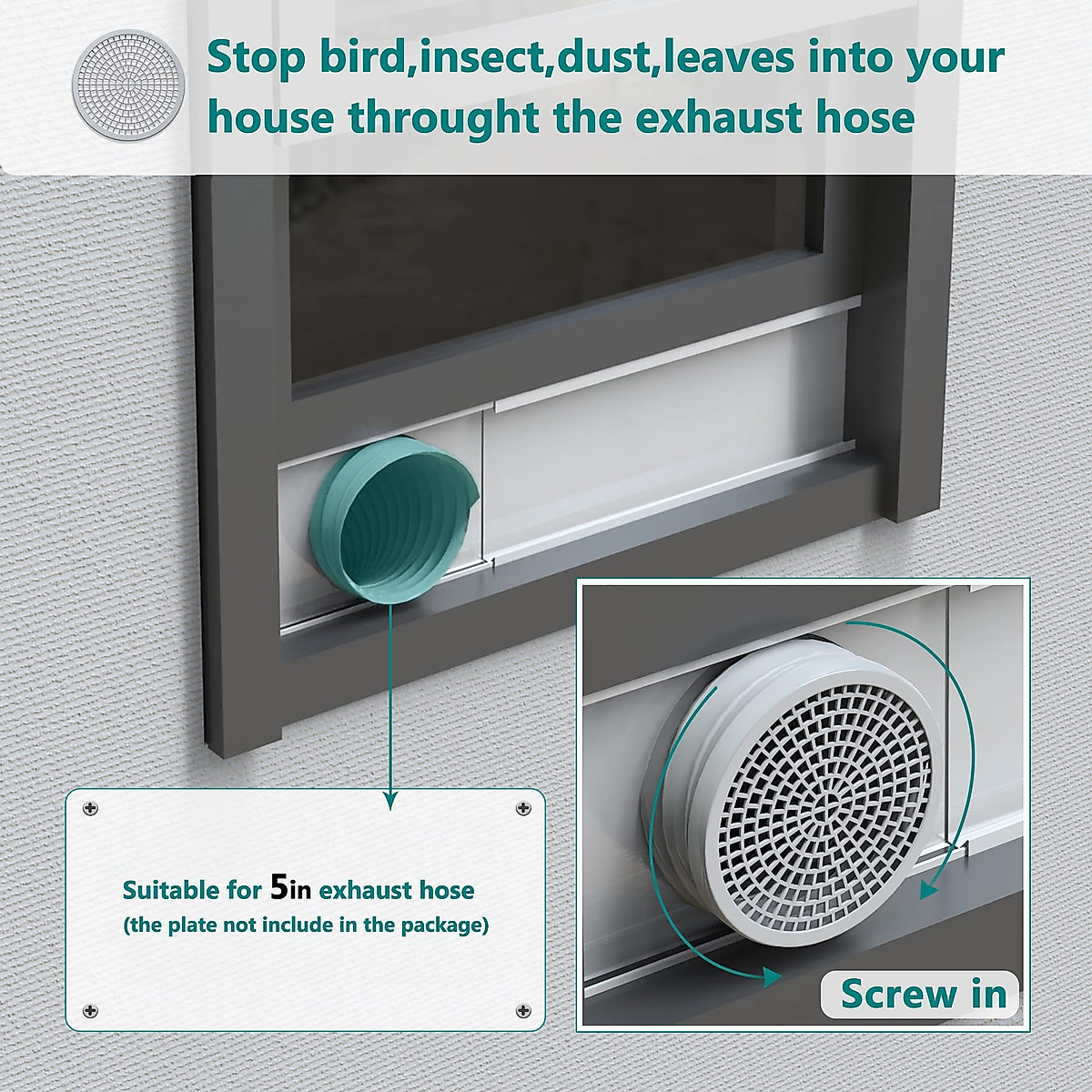 Daisypower Portable Air Conditioner Exhaust Hose 5 Inch Diameter Clockwise Thread 80 Inch Length Replacement AC Tube,Universal Compatible with Honeywell,Winter,LG,Delonghi,White