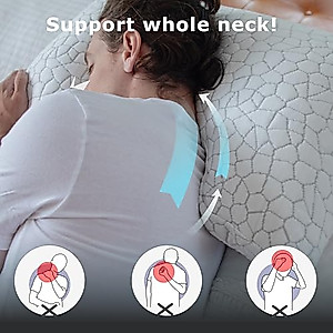 Pharmedoc Adjustable Shredded Memory Foam Curved Pillow - Side Sleeper - Deep Center - Neck Pillow for Pain Relief (Queen Bed Pillow 2 Pack)