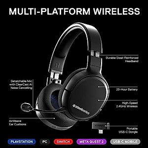 SteelSeries Arctis 1 Wireless Gaming Headset for Playstation – USB-C Wireless – Detachable ClearCast Microphone – for PS5, PS4, PC, Nintendo Switch, Android – Black