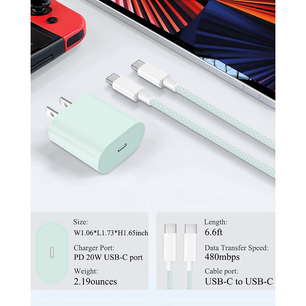 iPhone 15 Charger, 20W USB C Charger with 6.6ft USB C to C Fast Charging Cable for iPhone 15 Pro/15 Pro Max/15 Plus, iPad Pro 13/12/11 inch, iPad Air 6/5/4, iPad 10th Generation, iPad Mini 6