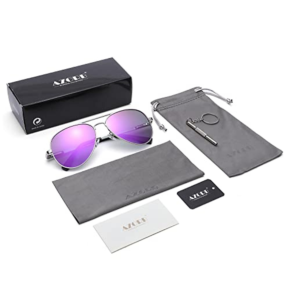 AZorb Polarized Aviator Sunglasses Mirrored Lens Metal Frame for Men Women, 100% UV 400 Protection