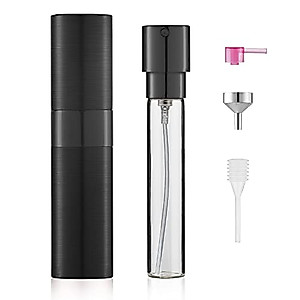 LISAPACK 8ML Brushed Atomizer Perfume Spray Bottle for Travel, Empty Refillable Cologne Dispenser, Portable Sprayer (Black)