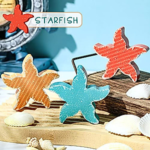 3 Pcs Ocean Beach Tiered Tray Decor Items Mini Summer Wooden Sign Set Farmhouse Rustic Wood Decorative Nautical Baby Shower Decorations for Home Office Bedroom Table Shelf Desk (Starfish)