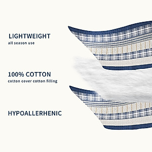 Homzard Queen Comforter Set - Blue White Tan Striped Queen Size Comforter Set,Plaid Striped Bedding Quilt, Farmhouse Bedspread, Lightweight Bedding Quilts 3 Pieces All Season