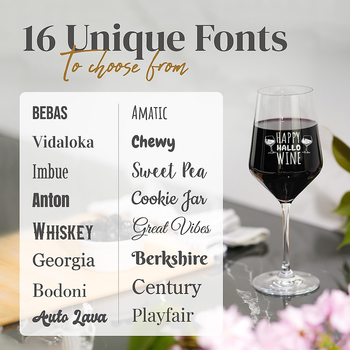 Custom 18oz Crystal Wine Glass with Your Custom Logo Design or Personalized Text - Permanent Laser Engraving - Wedding Favors, Corporate Gifts, Birthdays, Parties or Events