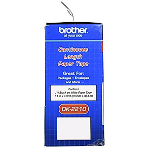 Brother Genuine DK-2210 Continuous Length Black on White Paper Tape for Brother QL Label Printers, 1.1" x 100' (29mm x 30.4M), 1 Roll per Box, DK2210
