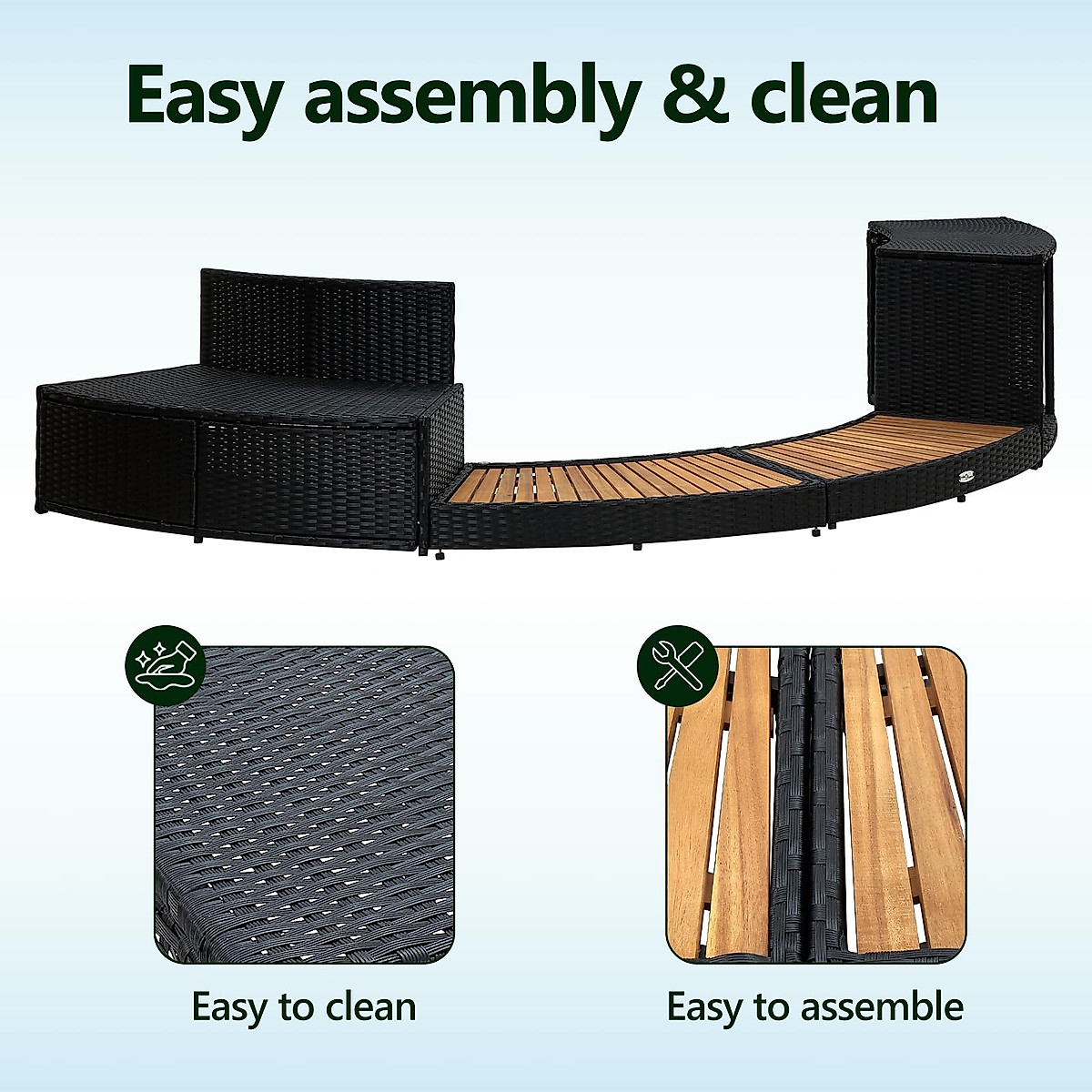 vidaXL Spa Surround - Black Poly Rattan and Acacia Wood - Chic and Modern Design with Built-in Storage, Mini Sofa and Comfort Cushion