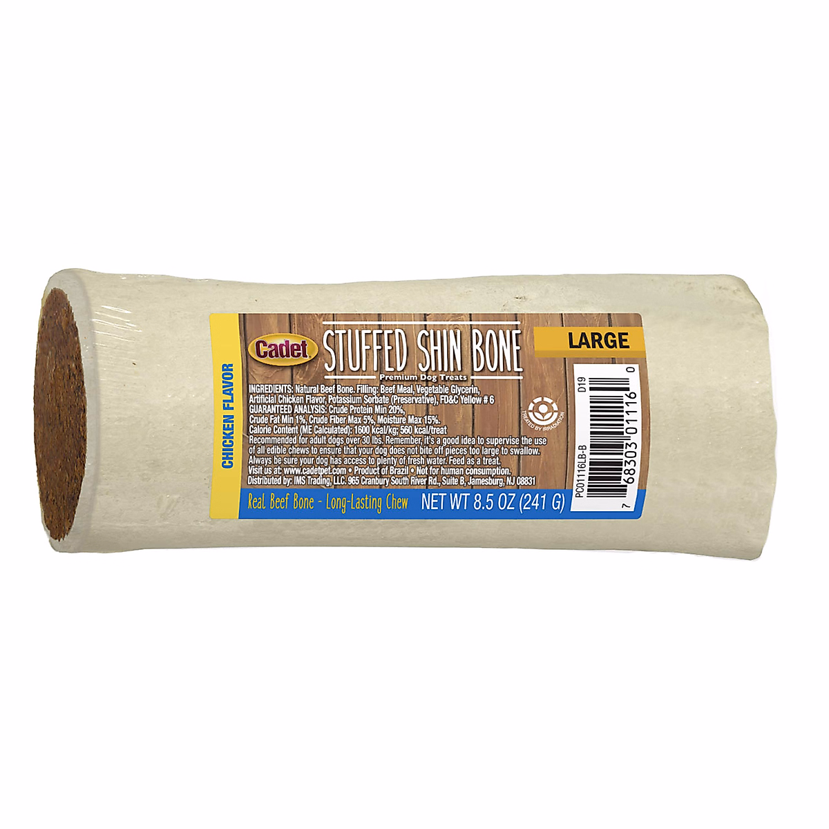 Cadet Stuffed Shin Bone - Highly Digestible, High Protein, Long-Lasting Dog Chew Bone for Aggressive Chewers, Supports Dental Health, - Chicken Flavor, Large (1 Count)