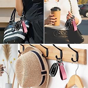 Kewucn Carbon Fiber Style Car Key Chain, Premium Leather Auto Key Fob with 360 Degree Rotatable and Anti-Lost D-Ring (Pink)