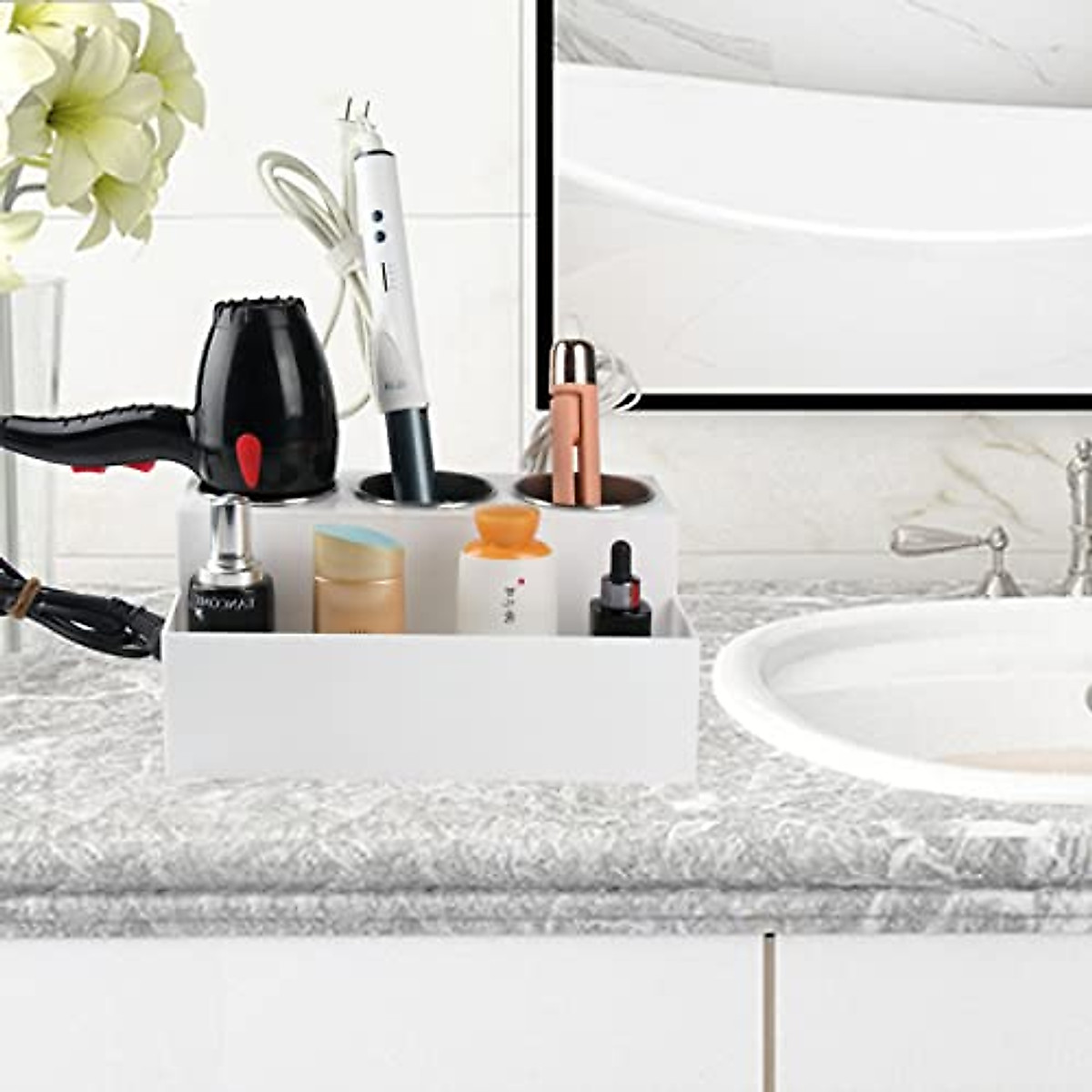 Boveker Acrylic Hair Tool Organizer, Acrylic Hair Dryer and Styling Organizer, Hair Product Organizer, White