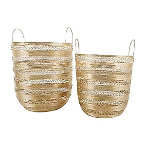 Deco 79 Metal Decorative and Functional Storage Basket Open Frame Wire Basket Organizer with Zig Zag Patterns, Set of 2 Basket for Storage 17", 15"H, Gold