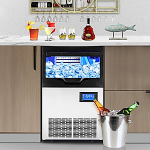 Commercial Ice Maker Machine,Freestanding/Under Counter Stainless Steel Ice Machine,100Lbs/24 Hour with 35Lbs Ice Storage Capacity, Perfect for Restaurant/Bar/Cafe/Shop/Home/Office