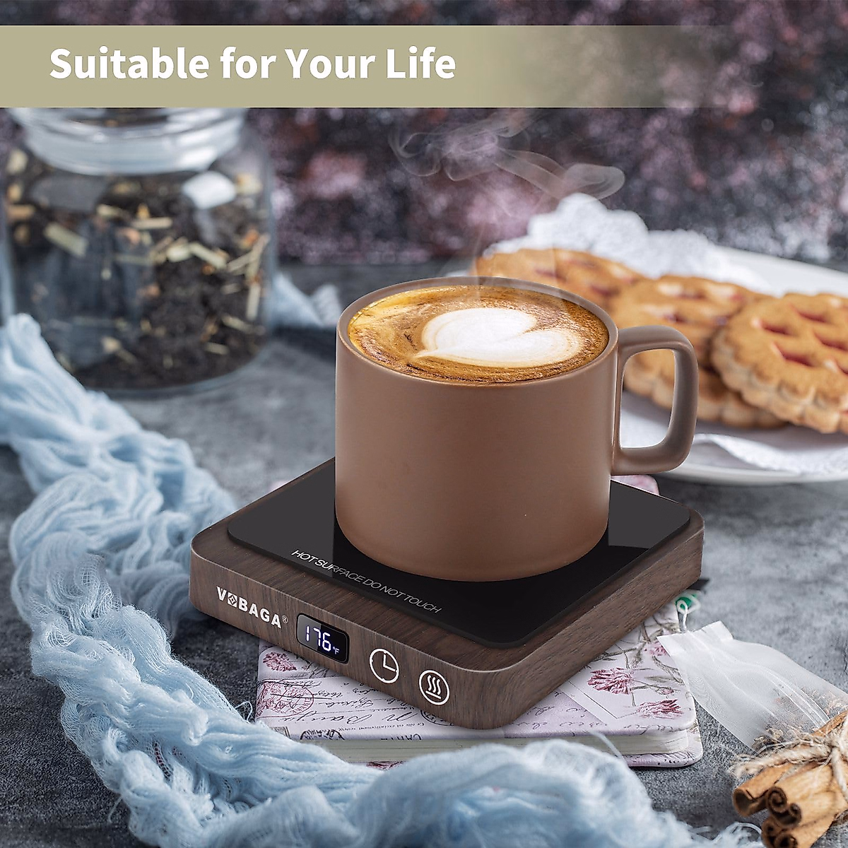 VOBAGA Coffee Mug Warmer & Candle Warmer Plate for Office Home Use with 5 Temperature Settings, Coffee Warmer with Digital Display Auto Shut Off for Heating Coffee, Cocoa, Milk(No Cup)