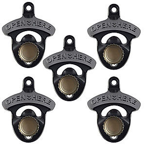 HAIICEN 5PCS Black Magnetic Beer Bottle Opener Wall Mounted Bottle Cap Opener with Magnets Embedded