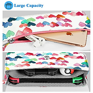 Fintie Carrying Case for Nintendo Switch OLED Model 7.0"/Switch 6.2" - Portable Travel Bag Protective Sleeve Pouch with Game Card Slots & Large Pocket for Switch and Accessories, Raining Hearts