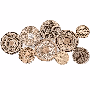 Decocoon Boho Wall Decor Set of 9, Boho Wall Basket Decor, African Wall Baskets, Woven Basket Wall Decor Set, Canastas Para Decoracion (Rustic Garden Wall Decor)