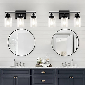 DIKAIDA 3-Light Bathroom Light Fixtures, Black Bathroom Vanity Light with Clear Glass Shade, Modern Bathroom Wall Lights Over Mirror, Farmhouse Wall Sconces Lighting for Bedroom LivingRoom