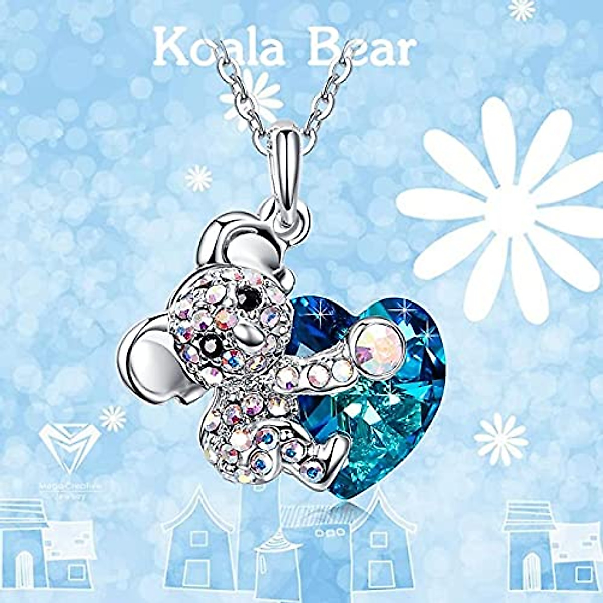 Yissw Blue Love Gemstone Bear Koala Crystal Animal Pendant for Women Jewelry Gifts