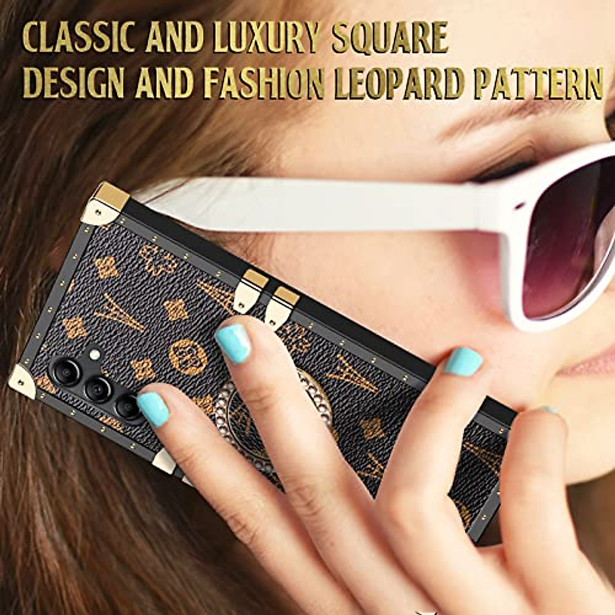 WOLLONY for Samsung Galaxy A14 5G Luxury Leather Case with Ring Stand Metal Edge Drop Protection Classic Square Case Soft TPU Slim Retro Cover for Women Girls Designed for Galaxy A14 5G Brown