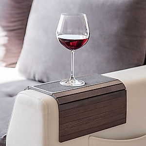 Sofa arm Tray Table Couch Bedside Wood Coaster Coffee Cup Foldable armrest Caddy end Protector Folding Living Room Furniture mat tv Chair Tables Trays with Fabric (Color 4.Grey)