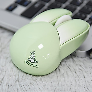 Lomiluskr Cute Bunny Wireless Mouse, Lightweight Soundless Mouse, 2.4G Wireless Mice, Candy Colors, Kawaii Rabbit Mouse for Girls and Kids (Green Bunny)