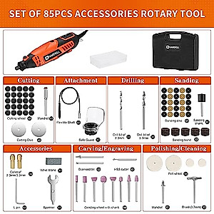 HARDELL Rotary Tool Kit, 160W Power Rotary Tool with Flex Shaft - 7 Variable Speed From 8000 to 35000RPM, 85pcs Accessories, Rotary Tools for Carving, Cutting, Engraving, Sanding, Grinding