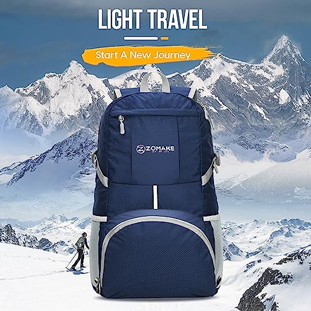 ZOMAKE Lightweight Packable Backpack 35L - Light Foldable Backpacks Water Resistant Collapsible Hiking Backpack - Compact Folding Day Pack for Travel Camping(Navy Blue)