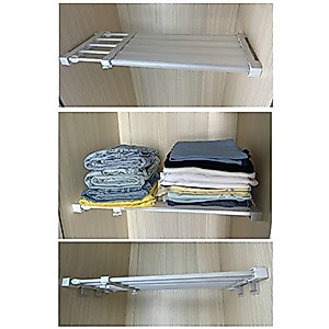 KIKILIE Closet Tension Shelf,Metal Expandable Shelf Organizer,Adjustable Shelves for Organization,No-Drill Dividers Locker Storage Rack Wardrobe Cabinet Bathroom