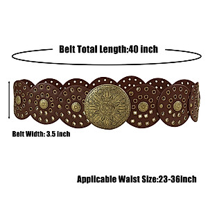 KJMYYXGS Chunky Belts for Women Western Style, Boho Wide Disc Concho Leather Waist Belt Vintage Country Circle y2k Belt (Coffee)
