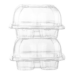 Plastic Cupcake Containers Boxes | 4 Compartment – 50 Pack | Disposable High Dome Cupcake Holder With Lid Bulk | Extra Sturdy And Stackable Cupcake Boxes | Durable Muffin Packaging Transporter To Go