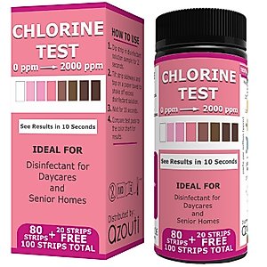Industrial Active Chlorine Bleach Test Strips. 0-2000 Ppm Range for Sanitizer Disinfectants and Sanitizing Solutions for Daycares and Senior Homes.