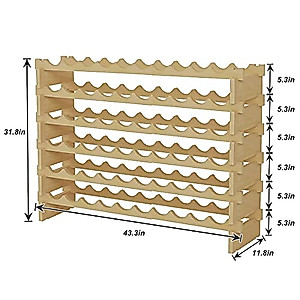 DlandHome 60 Bottle Capacity Stackable Storage Wine Rack 6-Tier Standing Bottles Wood Storage Shelf DUS-BY-WS002
