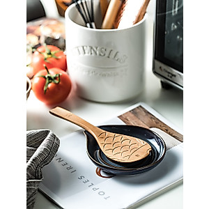 Cormomu Spoon Holder, Cooking Spoon Rest for Stove Top Utensil Rest for Spoons, Ladles, Tongs, Spatula, Large Spoon Holder with Handle for Easy Grip Framhouse Decor Cute Kitchen Gadget, Gray and Blue