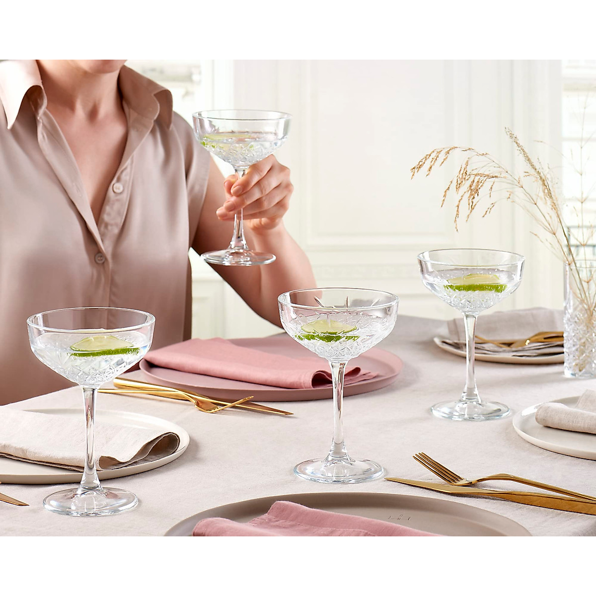 Pasabahce Coupe Cocktail Glasses Set Of 4 - Exclusive Martini, Margarita Glasses - Timeless Champagne Coupe Glasses - Crystal Design - 8.6 oz Long Stem Glassware