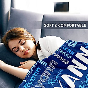 Personalized Blanket with Name - Custom Blankets for Girls Boys Adults Baby - Monogrammed Soft Flannel Blankets and Throws - Gift Blanket for Christmas Birthday Valentines Day (Blue-1)