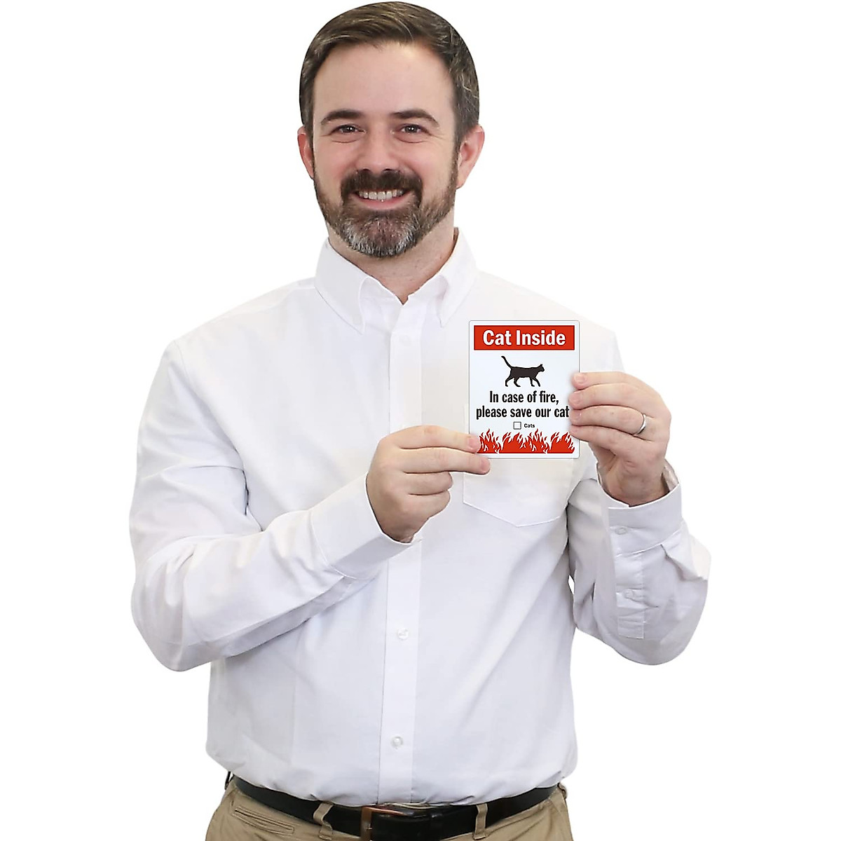 SmartSign (Pack of 5) 5 x 4 inch “Cat Inside - in Case of Fire Please Save Our Cat” Labels, 5.5 mil Laminated Vinyl, 3M Engineer Grade Reflective Material, Red/Black on White, Made in USA