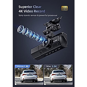4K Dual Dash Cam Front and Inside, Veement Dash Car Camera with GPS, 2160P Front+1080P Inside Rear Camera for Cars, Sony Starvis Sensor, Infrared Night Vision, 24H Motion Detection Parking Mode