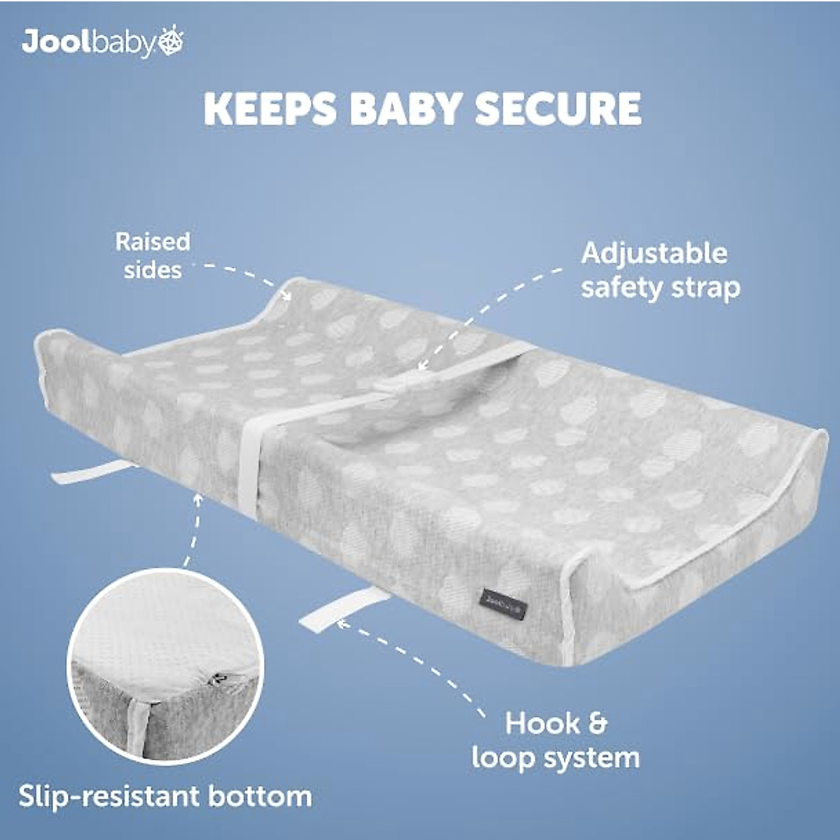 Contoured Changing Pad - Waterproof & Non-Slip, Includes a Cozy, Breathable, & Washable Cover - Jool Baby