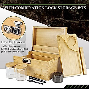 Viking Factory Large Bamboo Box with Combination Lock Decorative Box for Home Locking Storage Box -Premium Removable Tray, With Glass Jar