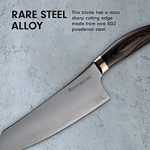 Messermeister Kawashima 8” Chef’s Knife - SG2 Powdered Steel, Eco-Brass Bolster & Walnut Pakkawood Handle - Made in Seki, Japan