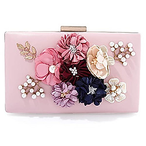Yokawe Flower Evening Bags for Women, Floral Bride Wedding Clutch Purses Party Prom Handbags (Pink)