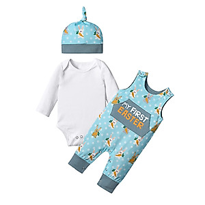 Easter Outfit Baby Boy Girl Outfit 3-6 Months Infant My First Easter Baby Boy Girl Outfit Long-Sleeved Onesie 3Pcs Set Easter Baby Boy Girl Outfit Romper My First Easter Outfit…